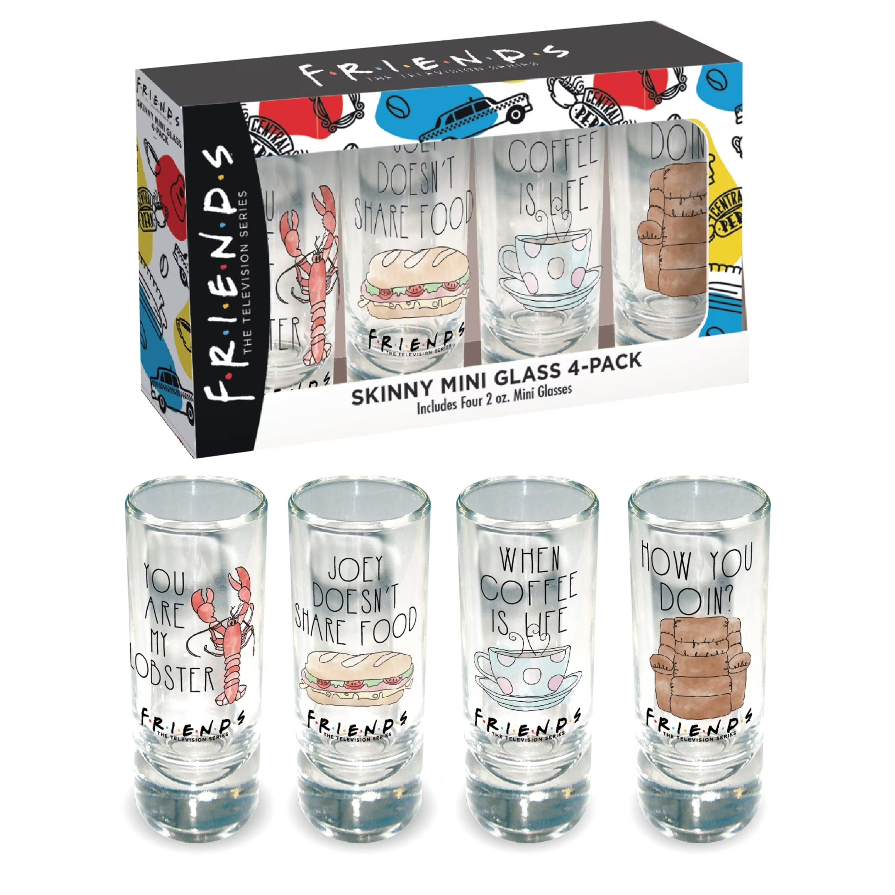 Friends Watercolor Sketches Skinny Mini Glass 4-PK (packaged) - NMR