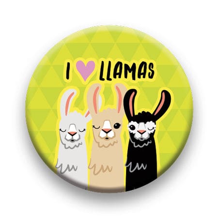 Llama – I Love Llamas Round Pinback Button (1.25″) - NMR